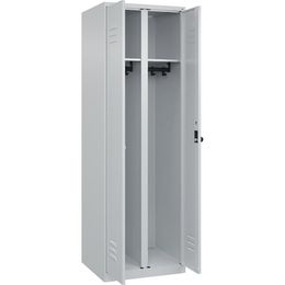 C+P Schwarz-Weiß-Spind Classic PLUS, 1 Abteil, lichtgrau, HxB 1850 x 600 mm, mit Bodengleitern, Drehriegel