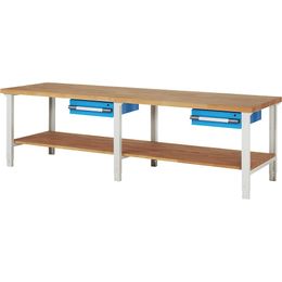 eurokraft pro Werkbank, Baukastensystem Serie 7000, 2 Schubladen 150 mm, BxT 3000 x 900 mm