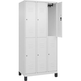 C+P Doppelstock-Spind Classic PLUS, 3 Abteile, verkehrsweiß, HxB 1950 x 900 mm, mit Füßen, Zylinderschloss