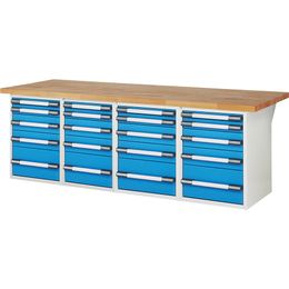 eurokraft pro Werkbank, Baukastensystem Serie 7000, 20 Schubladen, BxT 2500 x 900 mm