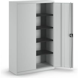 Mauser Stahlschrank mit Flügeltüren, 4 Fachböden, Breite 1200 mm, lichtgrau, Außentiefe 500 mm