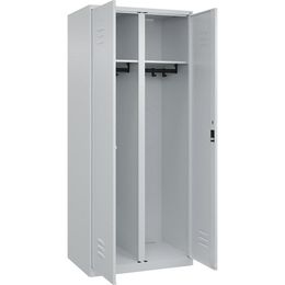 C+P Schwarz-Weiß-Spind Classic PLUS, 1 Abteil, lichtgrau, HxB 1850 x 800 mm, mit Bodengleitern, Zylinderschloss