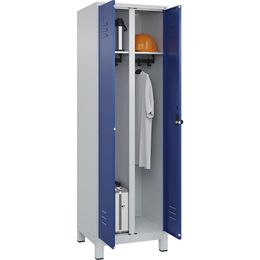C+P Schwarz-Weiß-Spind Classic PLUS, 1 Abteil, lichtgrau / enzianblau, HxB 1950 x 600 mm, mit Füßen, Drehriegel