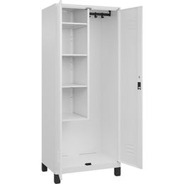 C+P Putzmittelspind Classic PLUS, 1 Abteil, Trennwand mittig, verkürzt, verkehrsweiß, B 800 mm, mit Füßen, Zylinderschloss