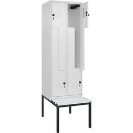 C+P Z-Spind Classic PLUS Sitzbank, 2 Abteile, verkehrsweiß, B 600 mm, Sicherheits-Drehriegel, untergebaut, Kunststoff