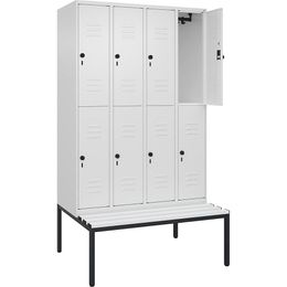C+P Doppelstock-Spind Classic PLUS Sitzbank, 4 Abteile, verkehrsweiß, B 1200 mm, Sicherheits-Drehriegel, untergebaut, Kunststoff