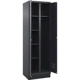 C+P Putzmittelspind Classic PLUS, 1 Abteil, Trennwand mittig, grau, B 600 mm, mit Bodensockel, Zylinderschloss