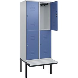 C+P Doppelstock-Spind Classic PLUS Sitzbank, 2 Abteile, lichtgrau / fernblau, B 800 mm, Zylinderschloss, auskragend, Kunststoff