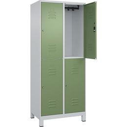 C+P Doppelstock-Spind Classic PLUS, 2 Abteile, lichtgrau / resedagrün, HxB 1950 x 800 mm, mit Füßen, Zylinderschloss