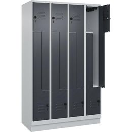 C+P Z-Spind Classic PLUS, 4 Abteile, lichtgrau / grau, B 1200 mm, mit Bodensockel, Drehriegel