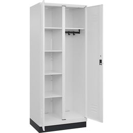 C+P Putzmittelspind Classic PLUS, 1 Abteil, Trennwand mittig, verkehrsweiß, B 800 mm, mit Bodensockel, Drehriegel