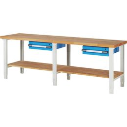 eurokraft pro Werkbank, Baukastensystem Serie 7000, 2 Schubladen 150 mm, BxT 2500 x 700 mm