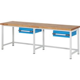 eurokraft pro Werkbank, Gestellbauweise Serie 8000, 1 Schublade 150 mm, BxT 2500 x 700 mm