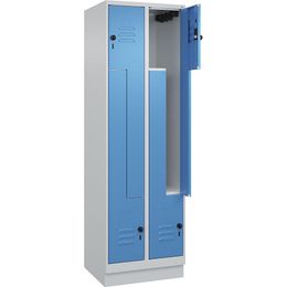 C+P Z-Spind Classic PLUS, 2 Abteile, lichtgrau / lichtblau, B 600 mm, mit Bodensockel, Drehriegel
