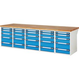 eurokraft pro Werkbank, Baukastensystem Serie 7000, 25 Schubladen, BxT 3000 x 900 mm