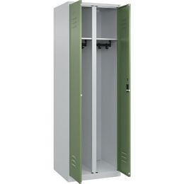 C+P Schwarz-Weiß-Spind Classic PLUS, 1 Abteil, lichtgrau / resedagrün, HxB 1850 x 600 mm, mit Bodengleitern, Zylinderschloss