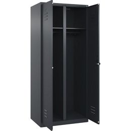 C+P Schwarz-Weiß-Spind Classic PLUS, 1 Abteil, grau, HxB 1850 x 800 mm, mit Bodengleitern, Drehriegel