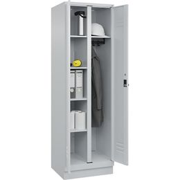 C+P Putzmittelspind Classic PLUS, 1 Abteil, Trennwand mittig, lichtgrau, B 600 mm, mit Bodensockel, Drehriegel