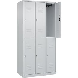 C+P Doppelstock-Spind Classic PLUS, 3 Abteile, lichtgrau, HxB 1850 x 900 mm, mit Bodengleitern, Zylinderschloss