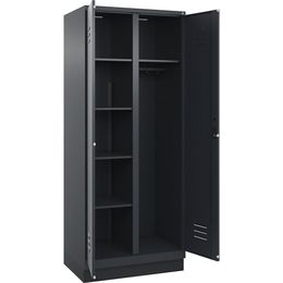 C+P Putzmittelspind Classic PLUS, 1 Abteil, Trennwand mittig, grau, B 800 mm, mit Bodensockel, Zylinderschloss