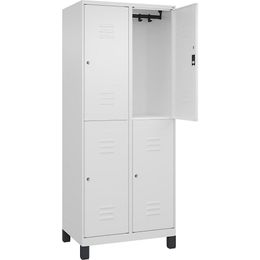 C+P Doppelstock-Spind Classic PLUS, 2 Abteile, verkehrsweiß, HxB 1950 x 800 mm, mit Füßen, Zylinderschloss