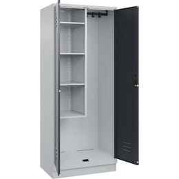 C+P Putzmittelspind Classic PLUS, 1 Abteil, Trennwand mittig, verkürzt, lichtgrau / grau, B 800 mm, mit Bodensockel, Zylinderschloss