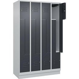 C+P Z-Spind Classic PLUS, 4 Abteile, lichtgrau / grau, B 1200 mm, mit Bodensockel, Zylinderschloss
