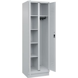 C+P Putzmittelspind Classic PLUS, 1 Abteil, Trennwand mittig, lichtgrau, B 600 mm, mit Bodensockel, Zylinderschloss