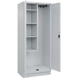 C+P Putzmittelspind Classic PLUS, 1 Abteil, Trennwand mittig, verkürzt, lichtgrau, B 800 mm, mit Bodensockel, Zylinderschloss