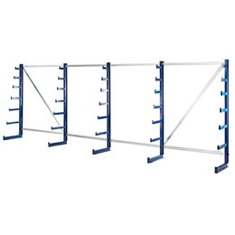 eurokraft pro Kragarmregal mit nach oben verjüngender Kragarm-Länge, Regallänge 5400 mm, einseitig, enzianblau