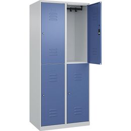 C+P Doppelstock-Spind Classic PLUS, 2 Abteile, lichtgrau / fernblau, HxB 1850 x 800 mm, mit Bodengleitern, Zylinderschloss