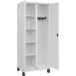 C+P Putzmittelspind Classic PLUS, 1 Abteil, Trennwand mittig, verkehrsweiß, B 800 mm, mit Füßen, Zylinderschloss