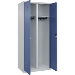 C+P Schwarz-Weiß-Spind Classic PLUS, 1 Abteil, lichtgrau / fernblau, HxB 1850 x 800 mm, mit Bodengleitern, Zylinderschloss