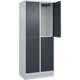 C+P Doppelstock-Spind Classic PLUS, 2 Abteile, lichtgrau / grau, HxB 1950 x 800 mm, mit Bodensockel, Zylinderschloss
