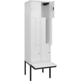 C+P Z-Spind Classic PLUS Sitzbank, 2 Abteile, verkehrsweiß, B 600 mm, Zylinderschloss, auskragend, Kunststoff