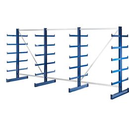 eurokraft pro Kragarmregal mit identischer Kragarm-Länge, Regallänge 4050 mm, zweiseitig, enzianblau