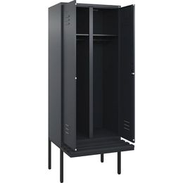 C+P Schwarz-Weiß-Spind Classic PLUS Sitzbank, 1 Abteil, grau, B 800 mm, Zylinderschloss, auskragend, Kunststoff