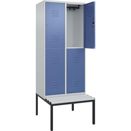 C+P Doppelstock-Spind Classic PLUS Sitzbank, 2 Abteile, lichtgrau / fernblau, B 800 mm, Zylinderschloss, untergebaut, Kunststoff