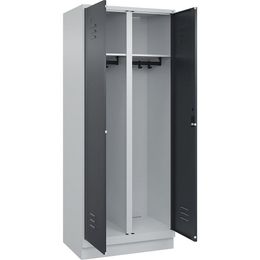 C+P Schwarz-Weiß-Spind Classic PLUS, 1 Abteil, lichtgrau / grau, HxB 1950 x 800 mm, mit Bodensockel, Zylinderschloss