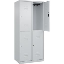 C+P Doppelstock-Spind Classic PLUS, 2 Abteile, lichtgrau, HxB 1850 x 800 mm, mit Bodengleitern, Zylinderschloss