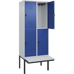 C+P Doppelstock-Spind Classic PLUS Sitzbank, 2 Abteile, lichtgrau / enzianblau, B 800 mm, Sicherheits-Drehriegel, auskragend, Kunststoff