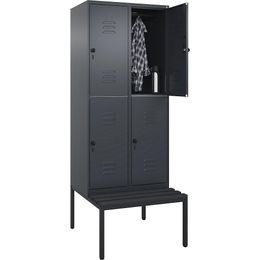 C+P Doppelstock-Spind Classic PLUS Sitzbank, 2 Abteile, grau, B 800 mm, Sicherheits-Drehriegel, untergebaut, Kunststoff