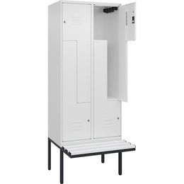 C+P Z-Spind Classic PLUS Sitzbank, 2 Abteile, verkehrsweiß, B 800 mm, Zylinderschloss, auskragend, Kunststoff