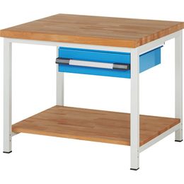 eurokraft pro Werkbank, Gestellbauweise Serie 8000, 1 Schublade 150 mm, 1 Ablageboden, BxT 1000 x 900 mm