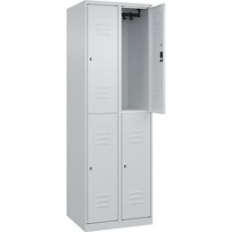 C+P Doppelstock-Spind Classic PLUS, 2 Abteile, lichtgrau, HxB 1850 x 600 mm, mit Bodengleitern, Zylinderschloss