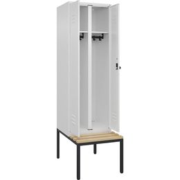 C+P Schwarz-Weiß-Spind Classic PLUS Sitzbank, 1 Abteil, verkehrsweiß, B 600 mm, Sicherheits-Drehriegel, untergebaut, Buche-Hartholz