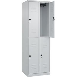C+P Doppelstock-Spind Classic PLUS, 2 Abteile, lichtgrau, HxB 1850 x 600 mm, mit Bodengleitern, Drehriegel