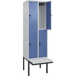 C+P Doppelstock-Spind Classic PLUS Sitzbank, 2 Abteile, lichtgrau / fernblau, B 600 mm, Sicherheits-Drehriegel, auskragend, Kunststoff