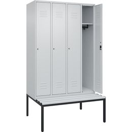 C+P Spind Classic PLUS Sitzbank, 4 Abteile, lichtgrau, B 1200 mm, Zylinderschloss, untergebaut, Kunststoff