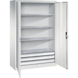 C+P Werkstatt-Flügeltürschrank mit Schubladen, BxT 1200 x 600 mm, 4 Fachböden, lichtgrau / lichtgrau